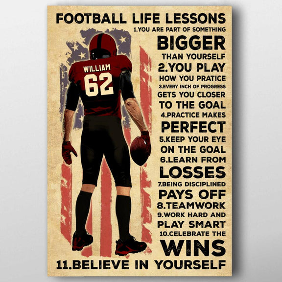 Custom Personalized Football Poster, Canvas with custom Name, Number ...